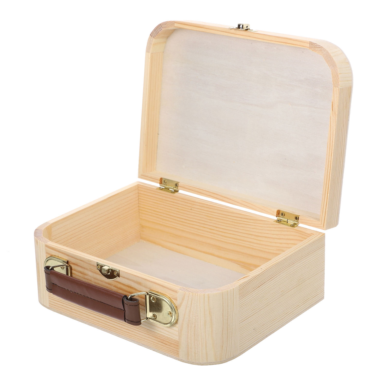 HOMEMAXS Unfinished Wooden Storage Box with Lid Suitcase Shaped Jewelry ...