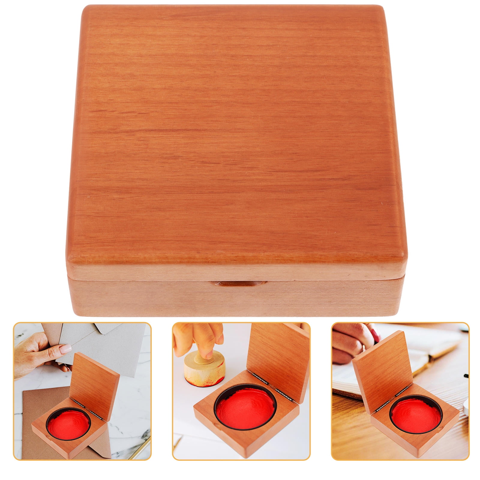 HOMEMAXS Vintage Ink Pad Case Stamper Storage Holder Wooden Seal Box ...