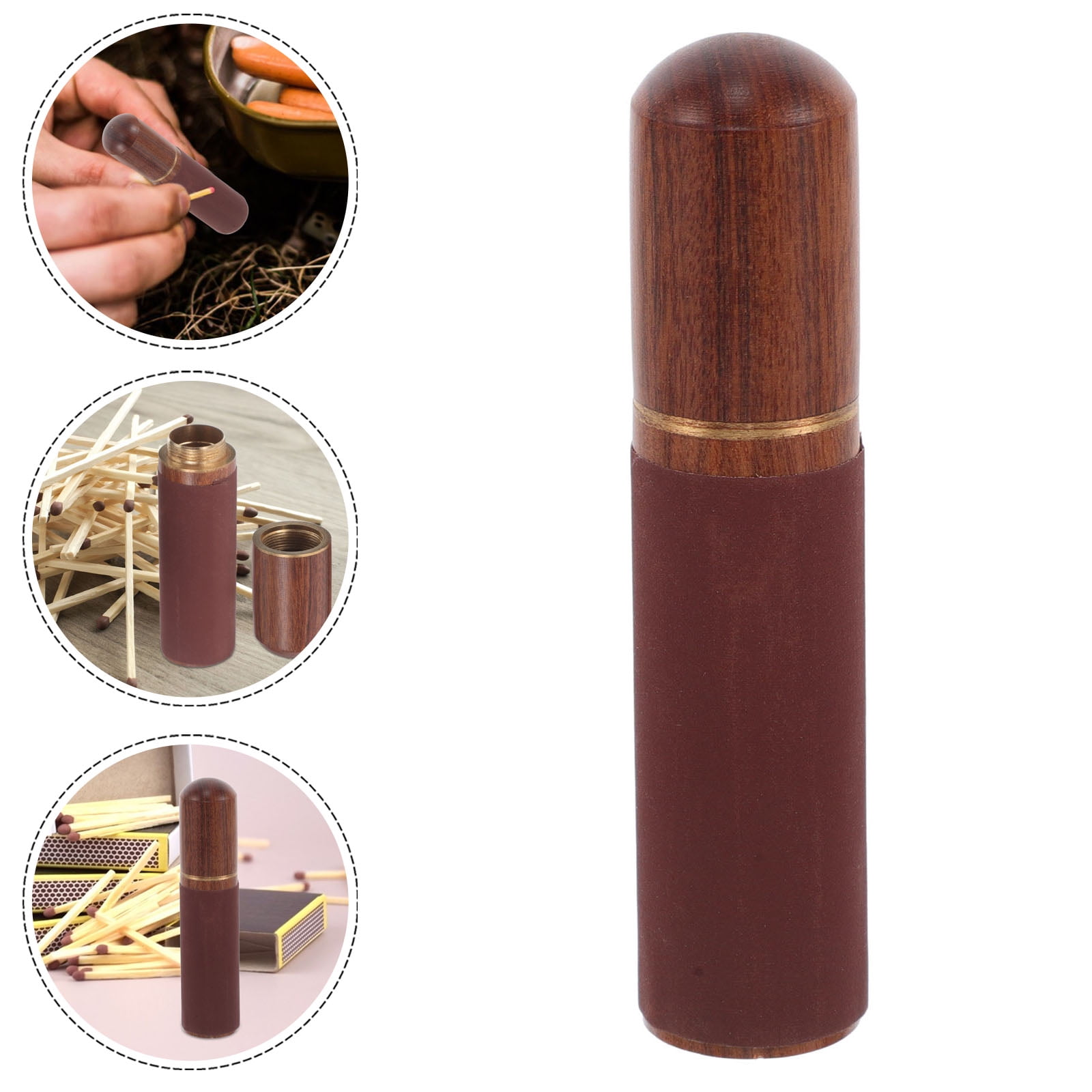 HOMEMAXS Vintage Match Holder with Lid Portable Wooden Match Container ...