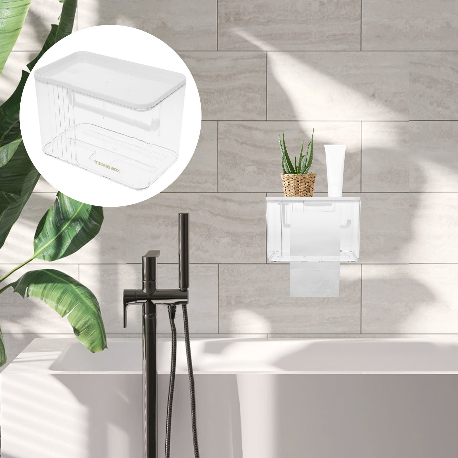 HOMEMAXS Wall Mount Tissue Box with Shelf for Storage Transparent PP ...