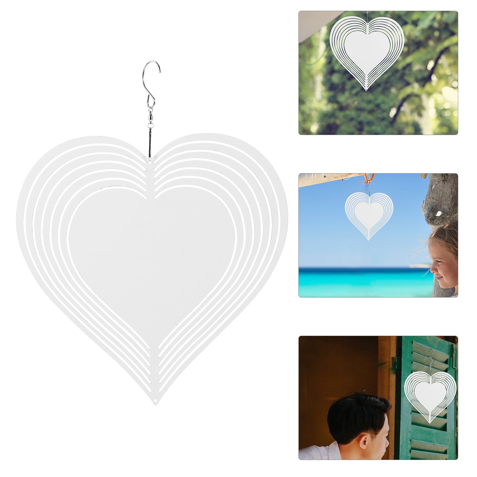 White Aluminum Heart Wind Spinner for Decoration with Rotatable Hook 7. ...