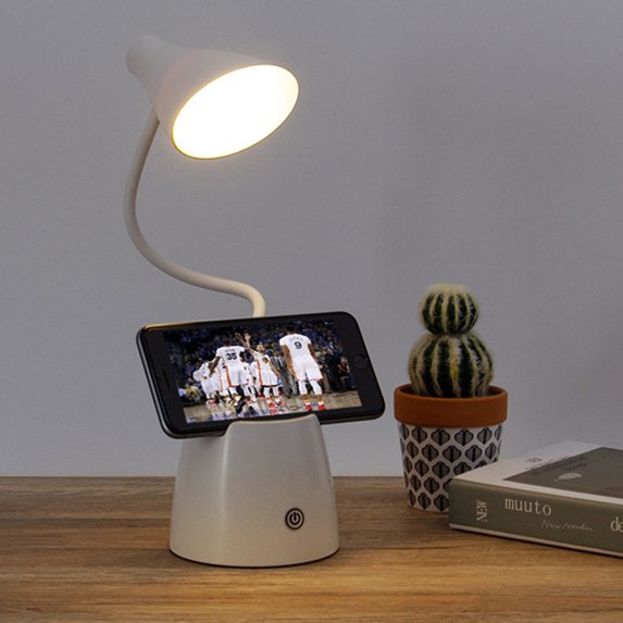 HOMEMAXS White Desk Lamp with Pen Container for Reading Made of Plastic ...