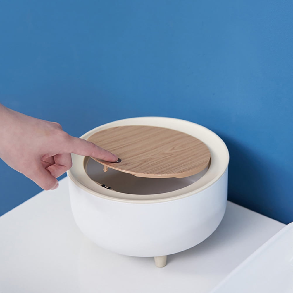 HOMEMAXS White Desktop Trash Can with Press Lid for Home and Office ...