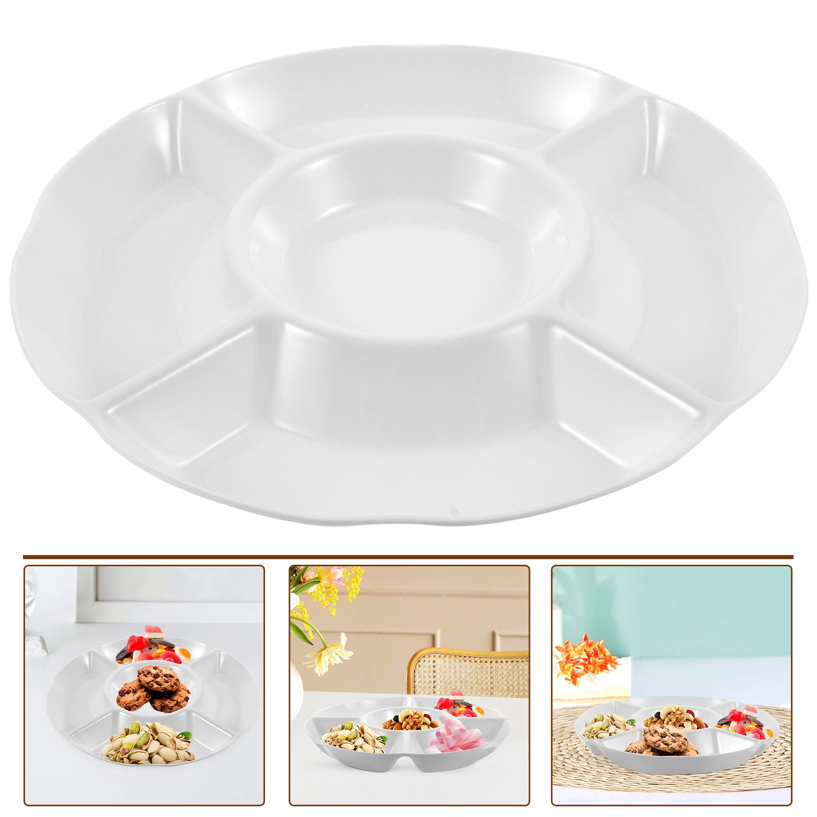 White Melamine Divided Fruit Plate for Home Ideal for Snacks and ...