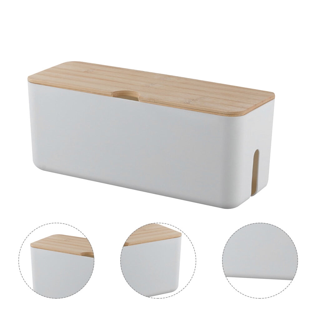 HOMEMAXS White Plastic Cable Management Box with Wooden Cover for ...
