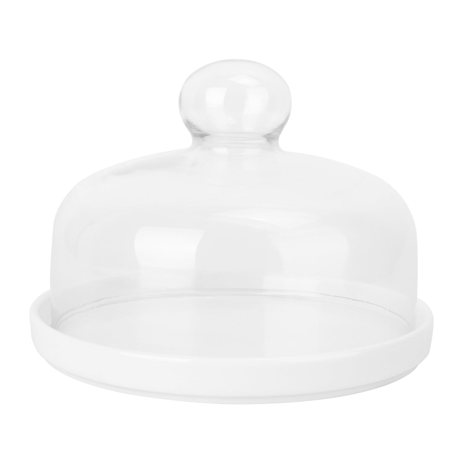 HOMEMAXS White Round Cake Tray with Glass Cover for Home Use ...
