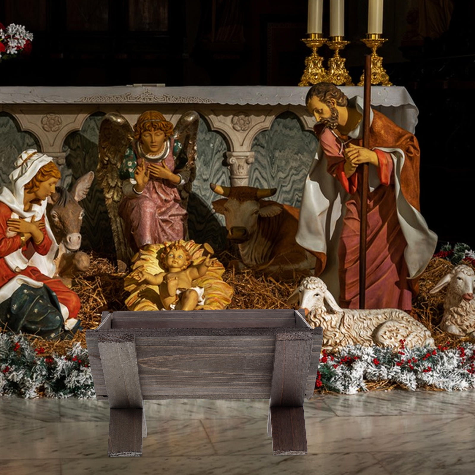 HOMEMAXS Wood Manger Wooden Nativity Scene Decoration For Christmas ...