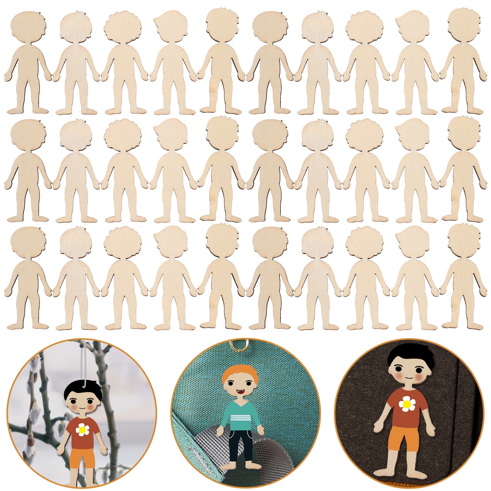 HOMEMAXS Wood People Cutouts, 50pcs Unfinished Wood Person Shape Cutout ...