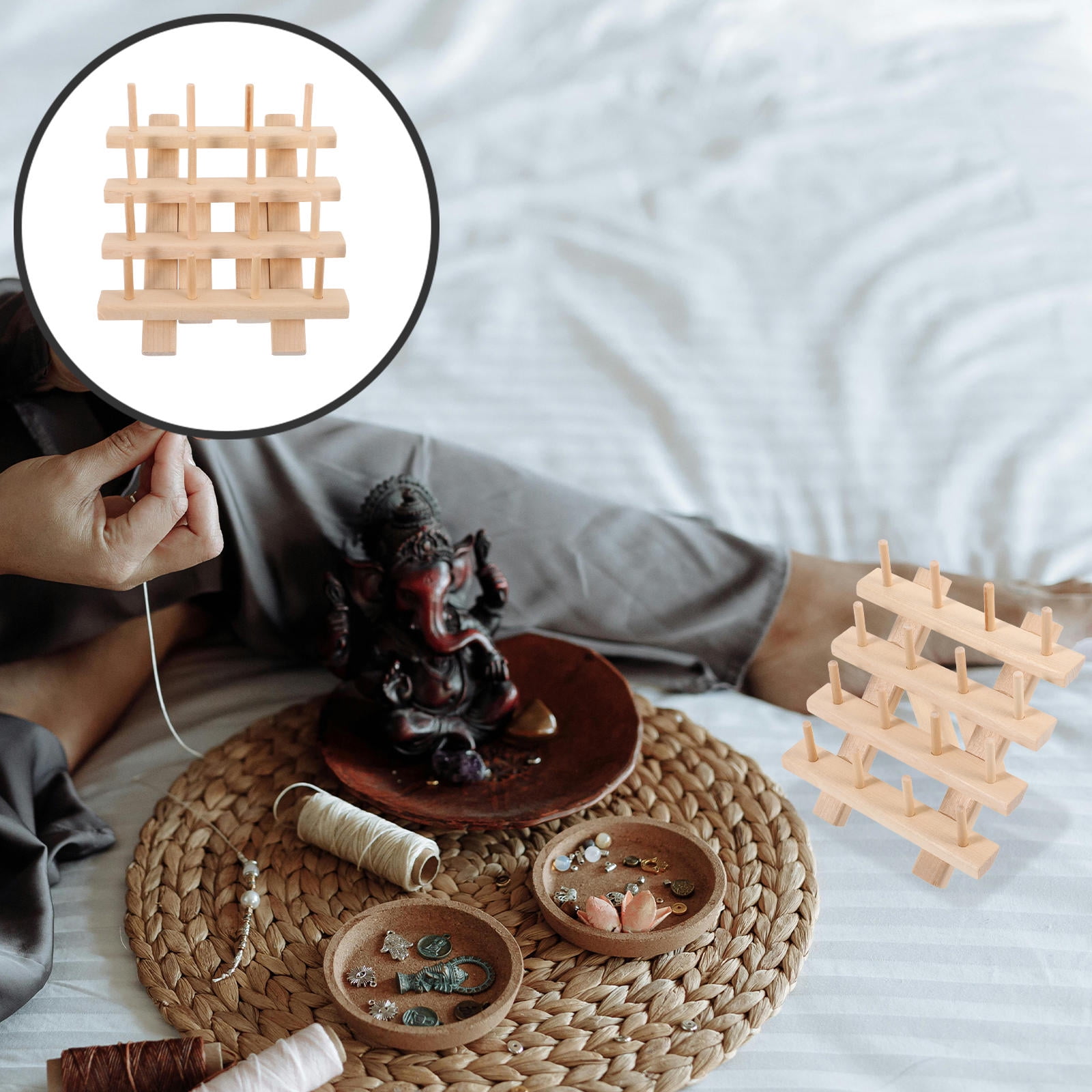 HOMEMAXS Wood Yarn Stand Wooden Spool Holder Rack Thread Light Brown ...