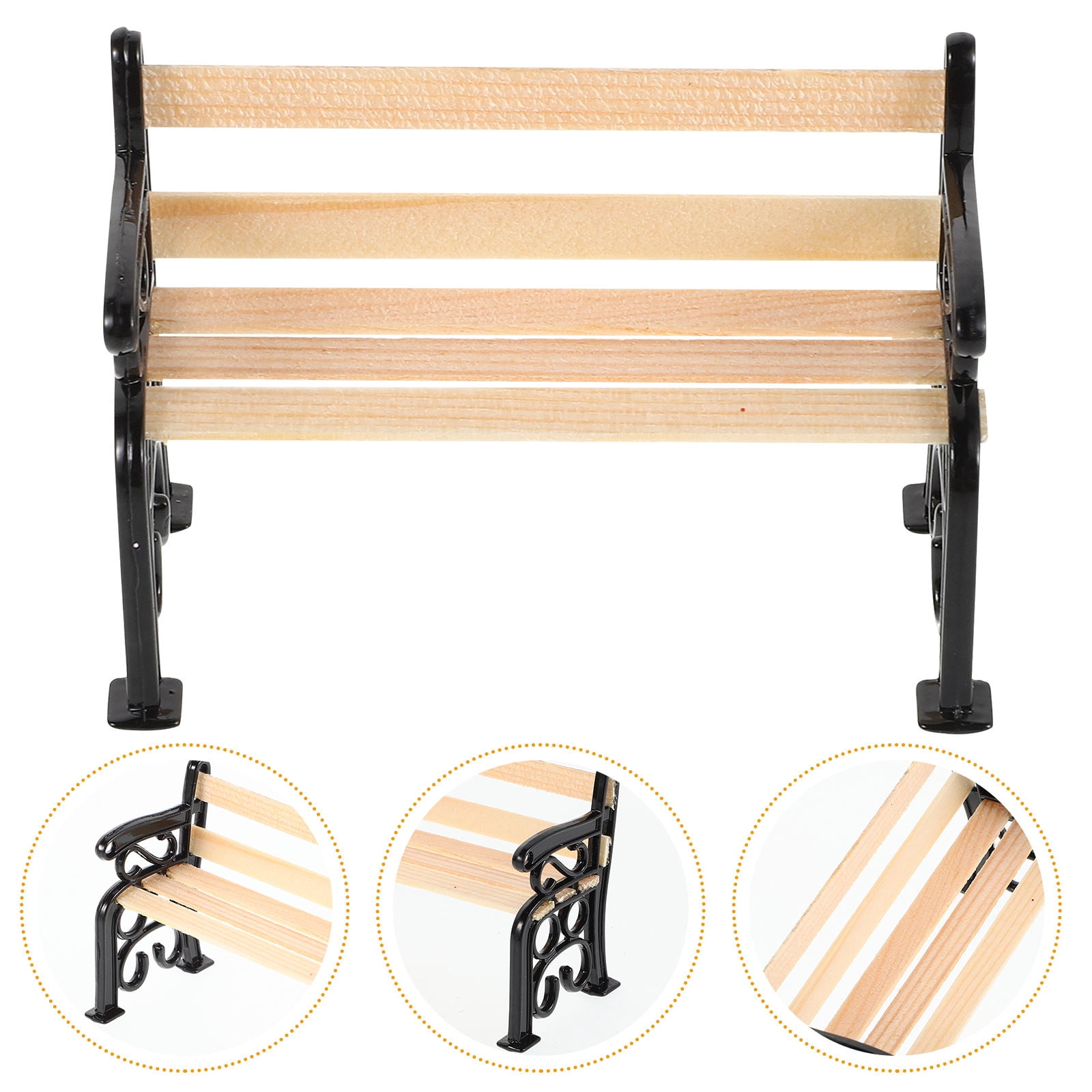 HOMEMAXS Wood and Iron Miniature Bench for Doll House Black HighQuality ...