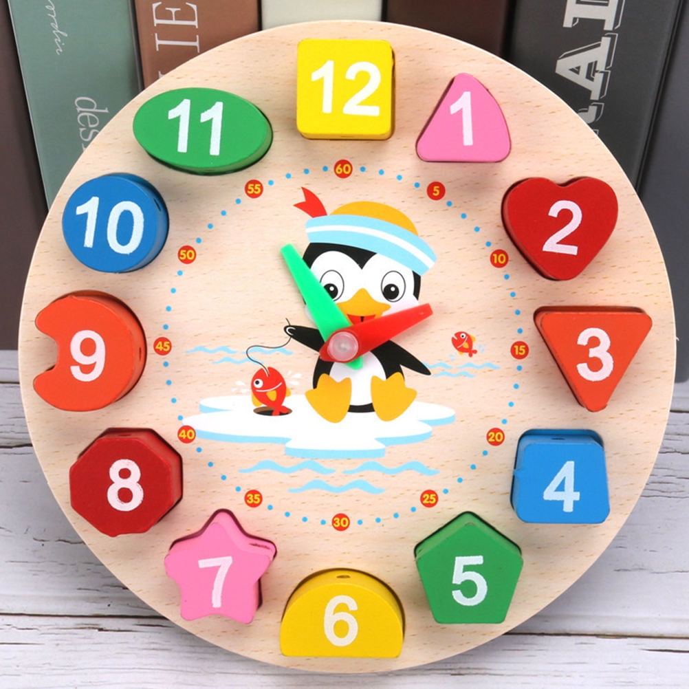 HOMEMAXS Wooden Clock Toy for Kids Learning Time Assorted Color Puzzle ...