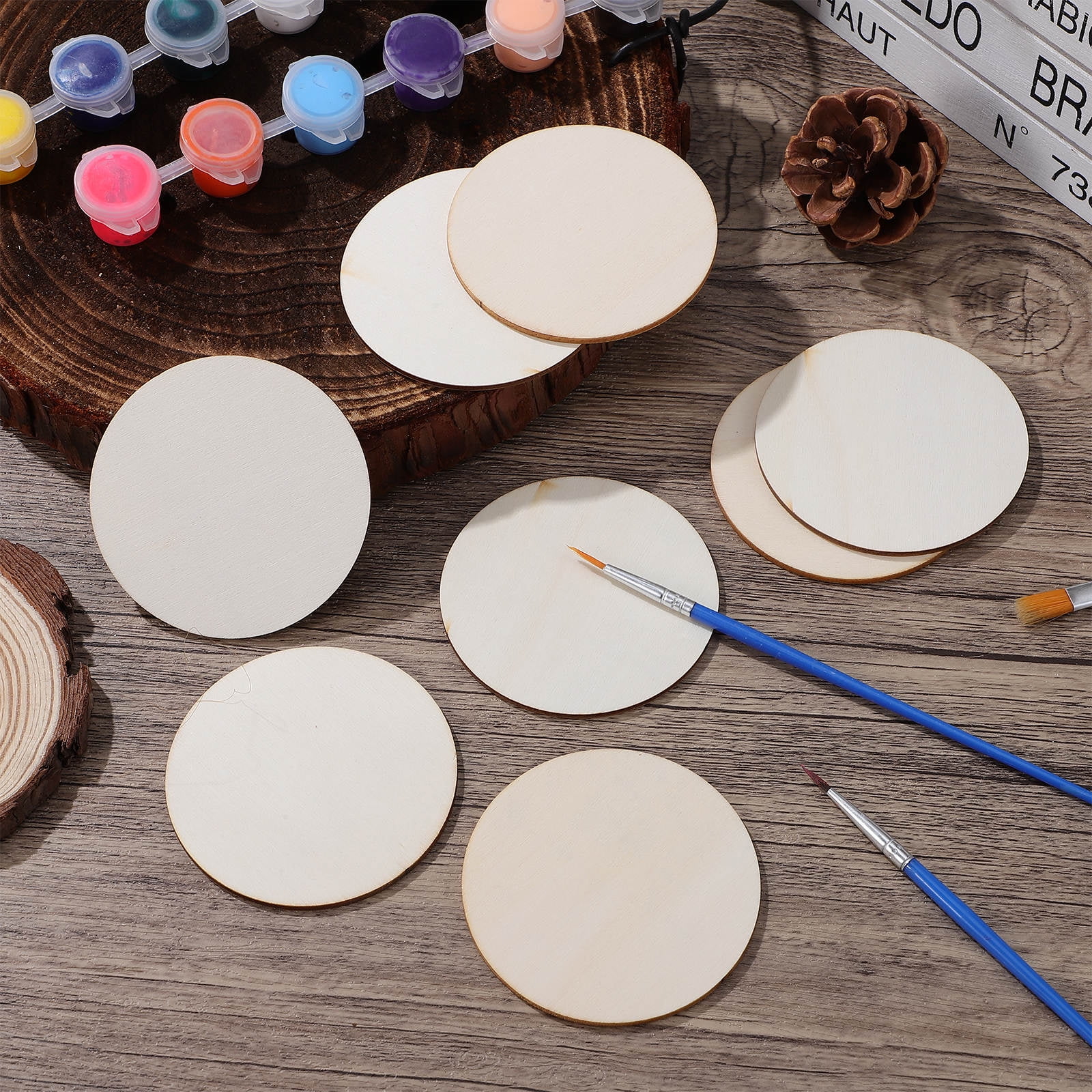 HOMEMAXS Wooden Craft Circles for DIY Projects Smooth Cut Beige Wood ...