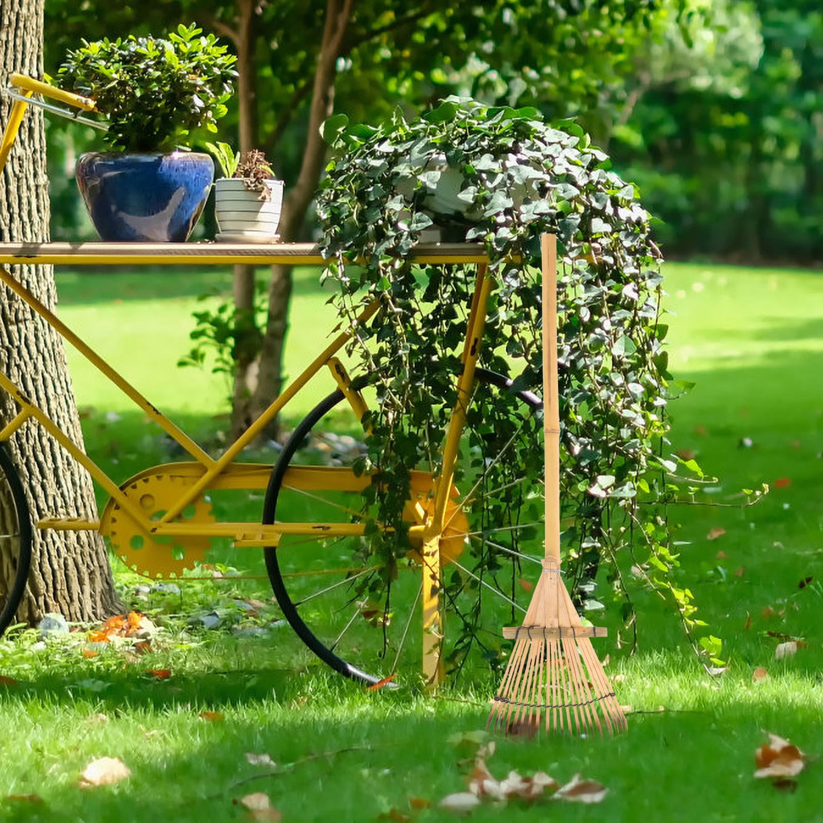 HOMEMAXS Beige Wood Hand Rake for Gardening Lightweight Durable Garden ...