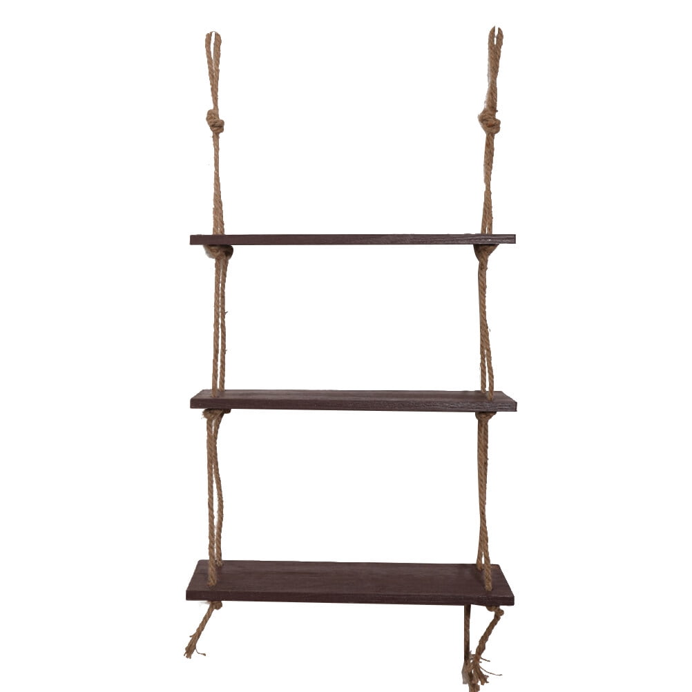 HOMEMAXS Wooden Hanging Shelf Swing Rope Floating Shelves 3 Tier Jute ...