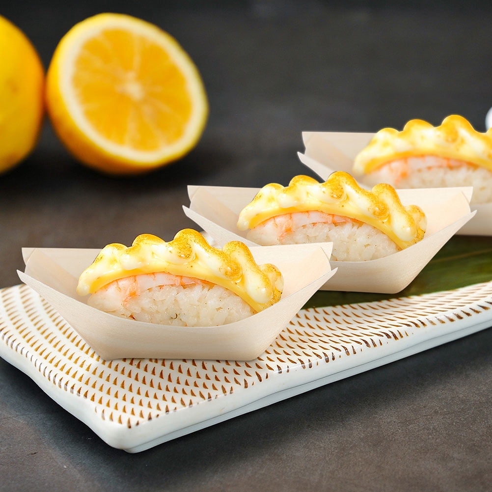 Minkissy Sushi Boat Plates Beige Pine Wood 250Set 8.5X6X2.5in - Walmart.com