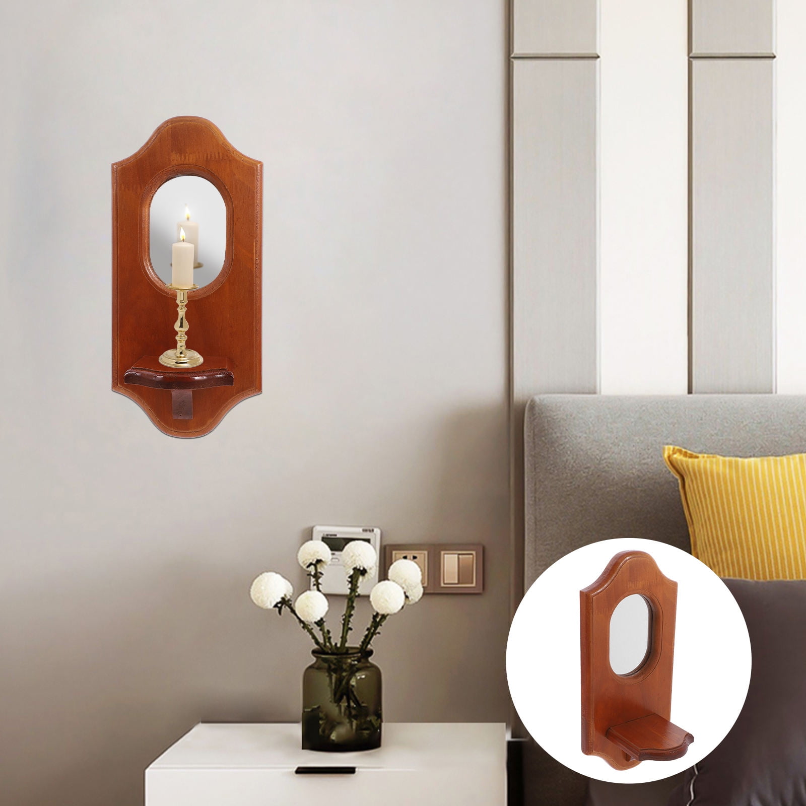 HOMEMAXS Wooden Wall Candle Holder for Elegant Home Decor with Glass ...