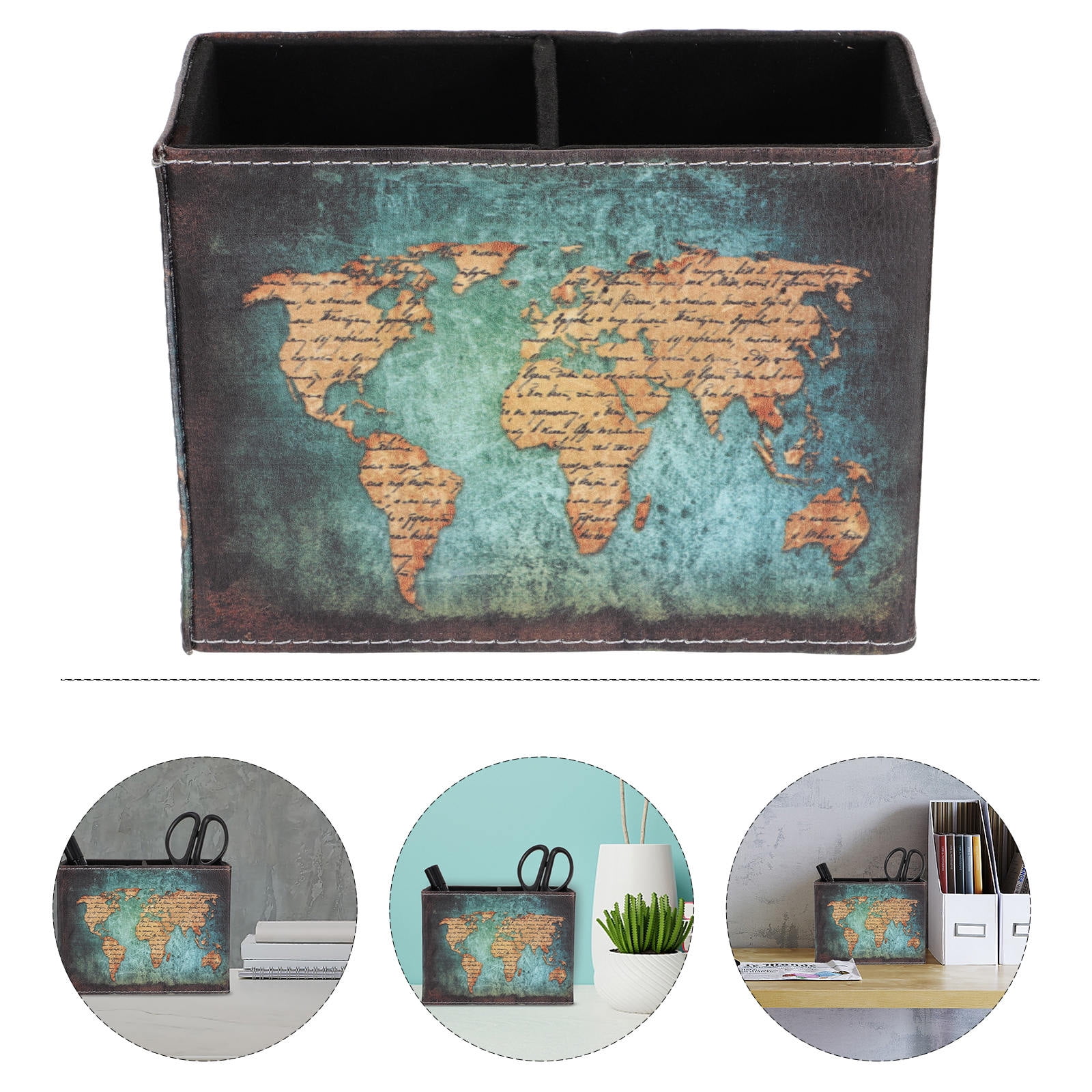 HOMEMAXS World Map Pen Storage Box Office Supply Square Pen Cup 15X11 ...