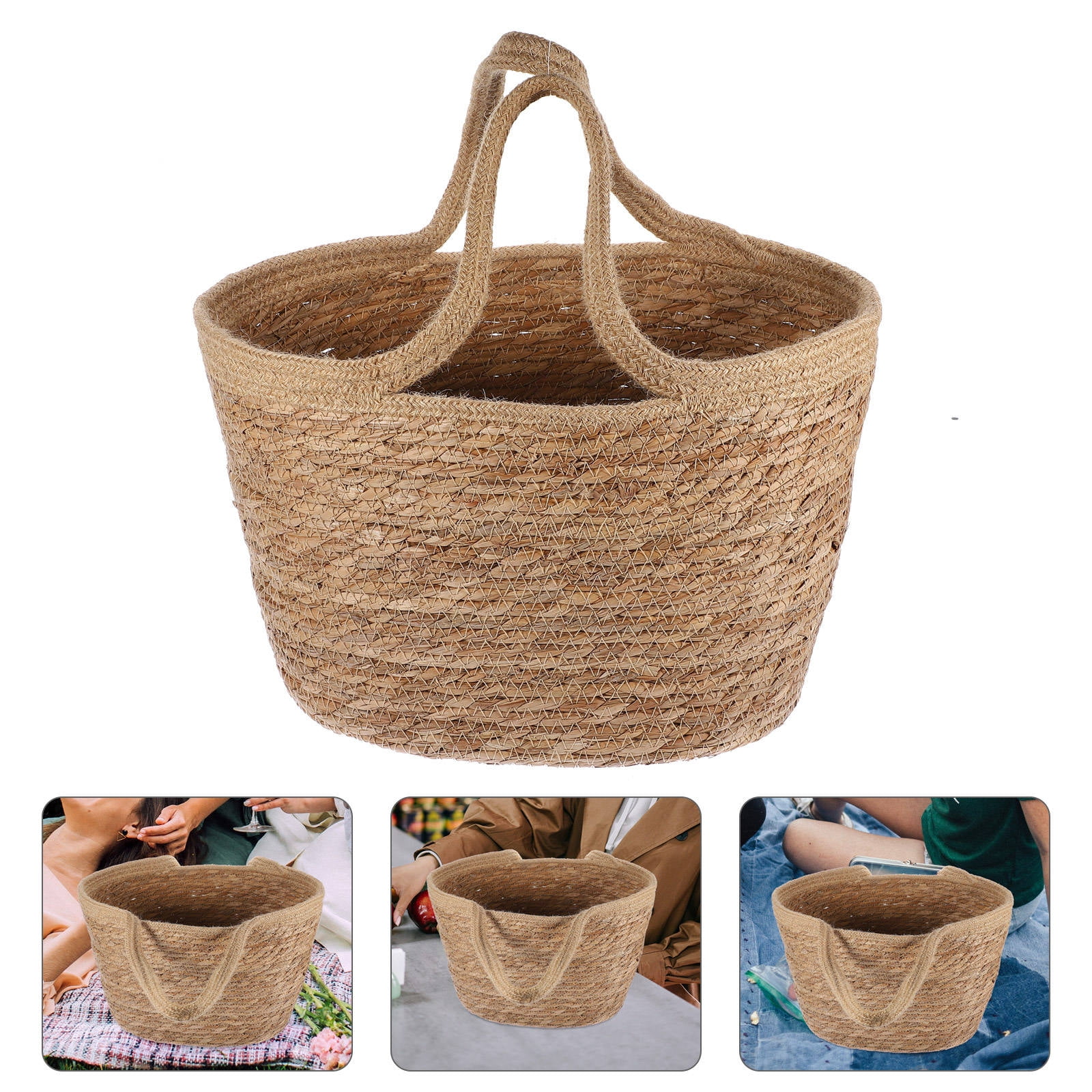 TABLZONE Woven Storage Basket Plastic 1Set 13.8X13.8X10.2In Light Brown ...