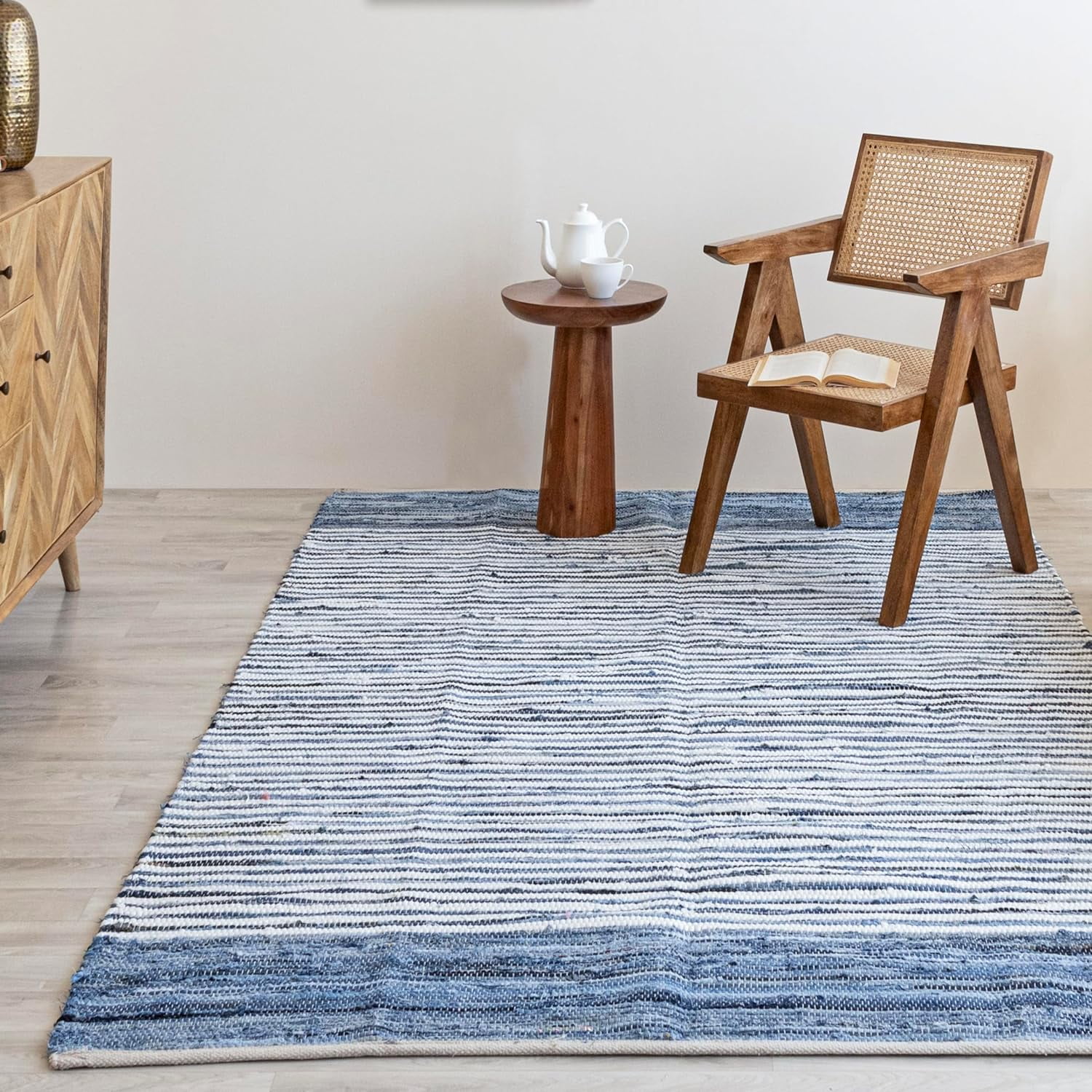 HOMEMONDE Denim Rag Rug 3'x5' Blue Recycled Soft Cotton Chindi Hand ...