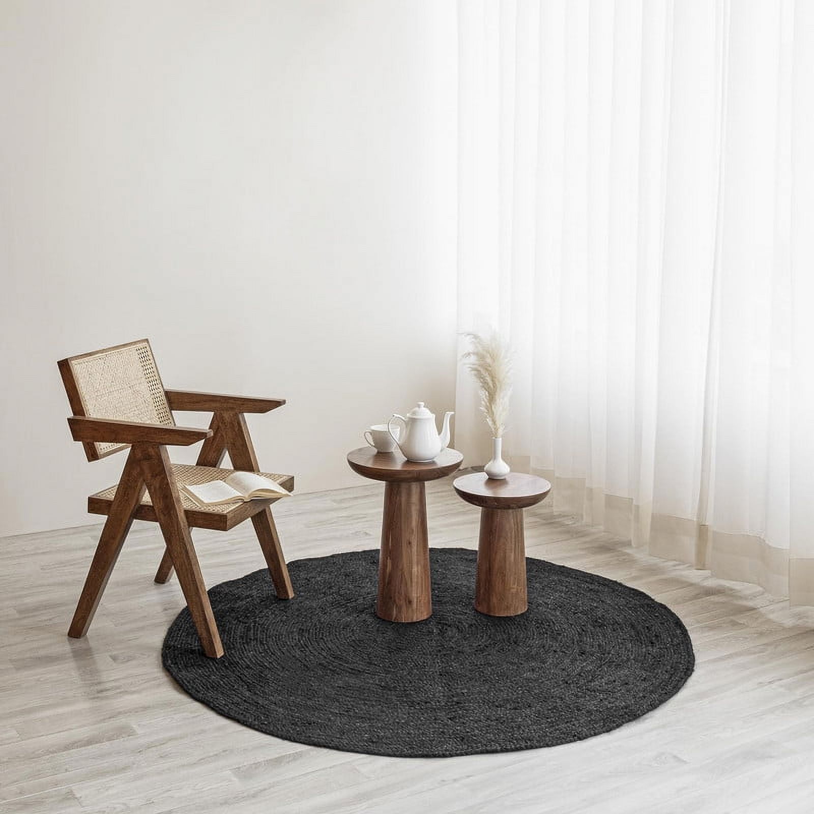 HOMEMONDE 5 ft Round Black Braided Rug - Loom Handcrafted - Boho Charm ...