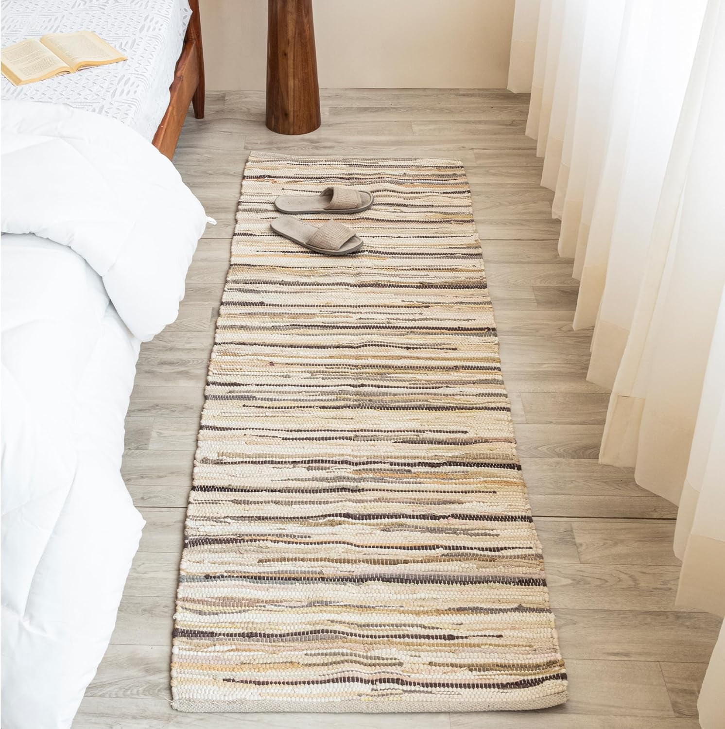 HOMEMONDE Beige Rag Rug 2'x8' Runner Recycled Soft Cotton Chindi Rugs ...