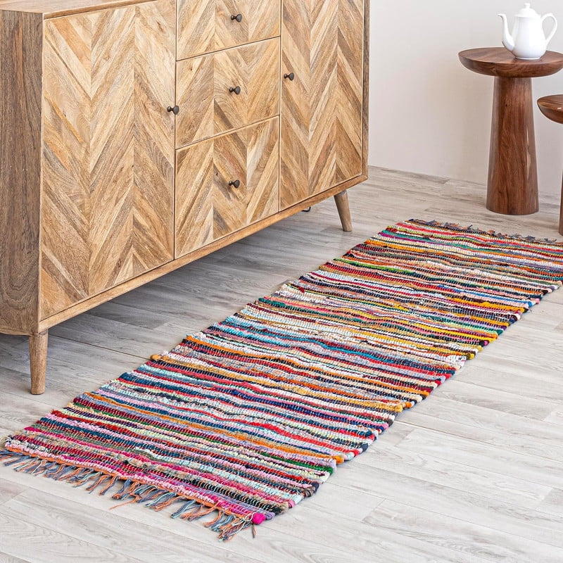 HOMEMONDE Chindi Runner Rug 2x8 ft - Boho Farmhouse Handcrafted Indian ...
