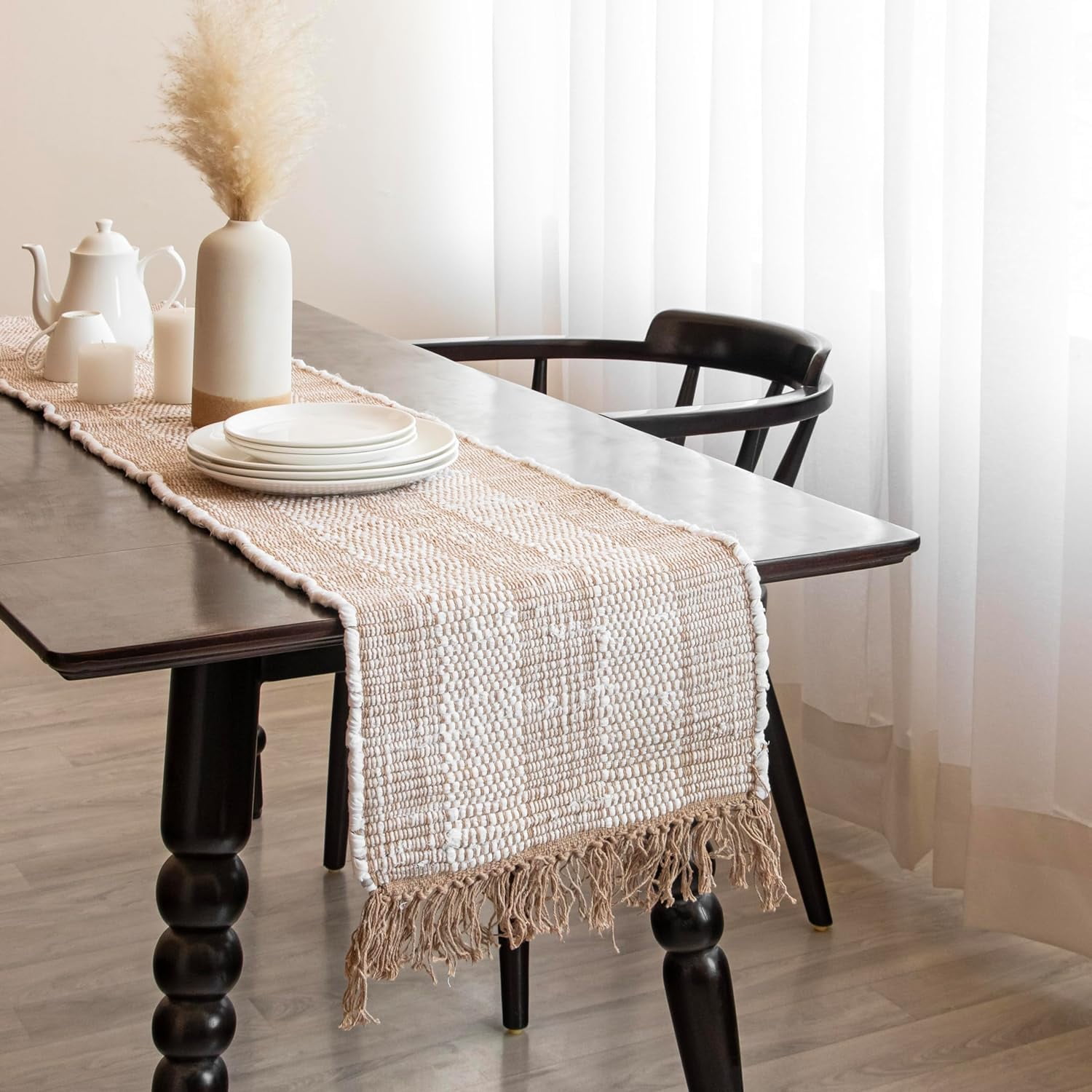HOMEMONDE Farmhouse Decor Brown Boho Table Runner 14x72 Inch Bohemian ...