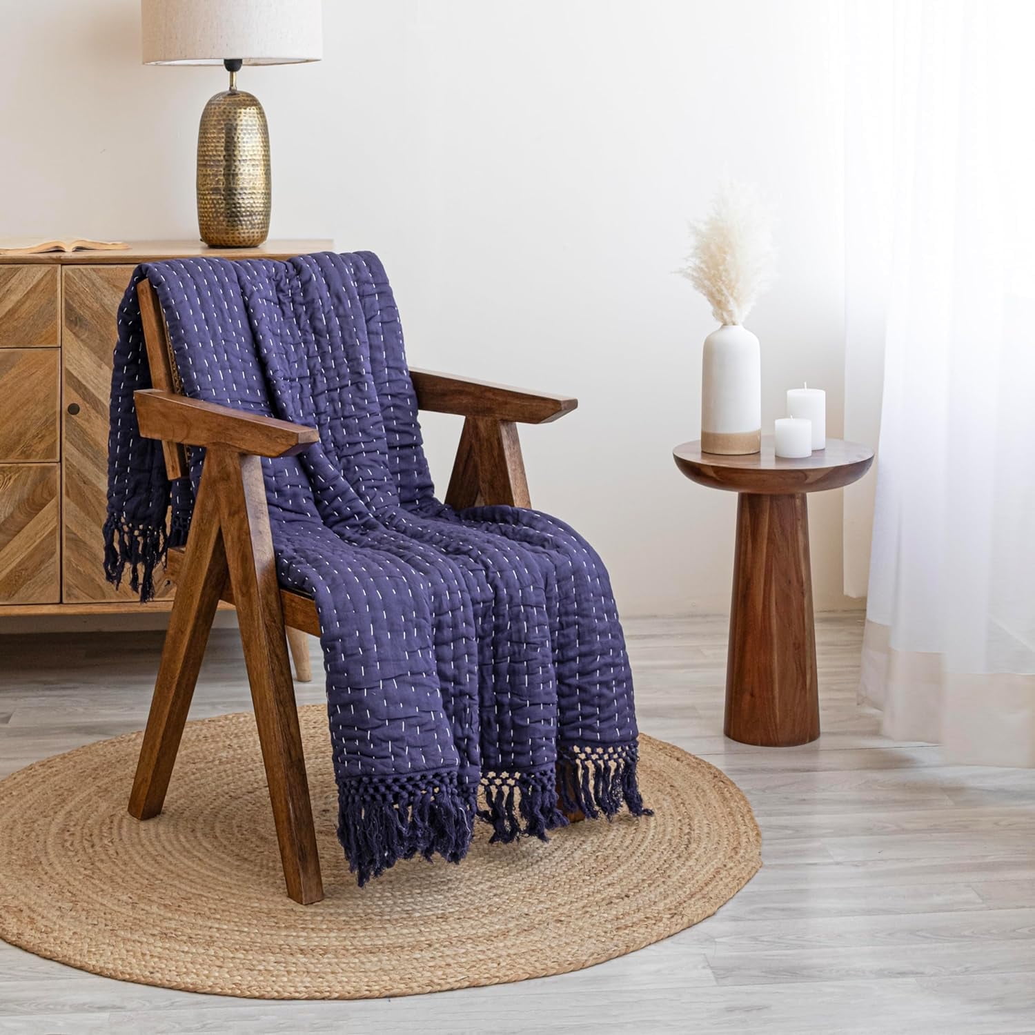 HOMEMONDE Hand Stitched Throw Blanket - Warm & Cozy Kantha Quilt Cotton ...