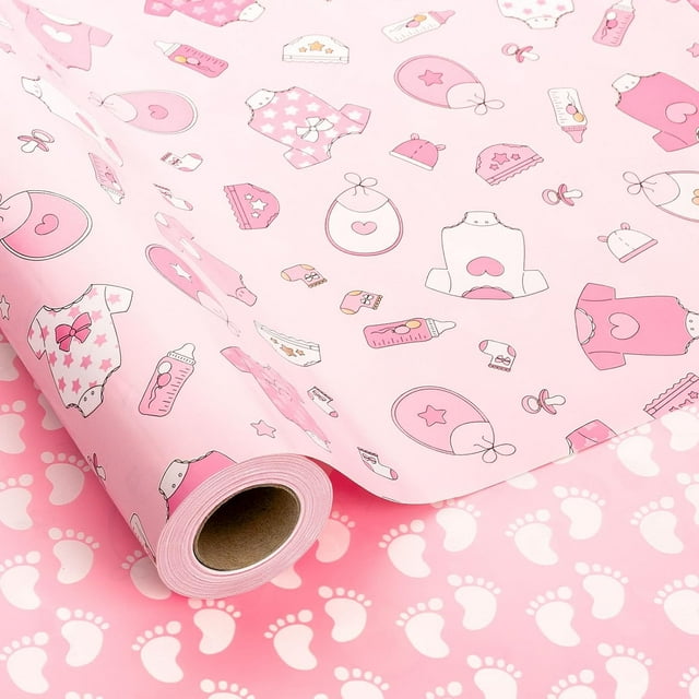 HOMERAL Baby Pink Girl Gift Wrap Paper - 17Inch x 33Feet - Cute Kid ...