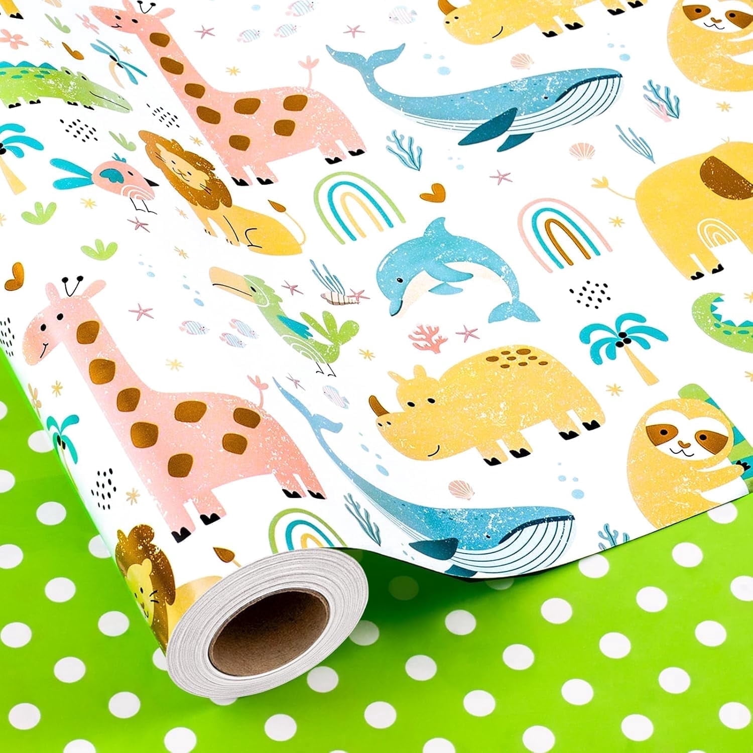 HOMERAL Baby Wrapping Paper, 17x33 Inch, Reversible Green Animals, Baby ...