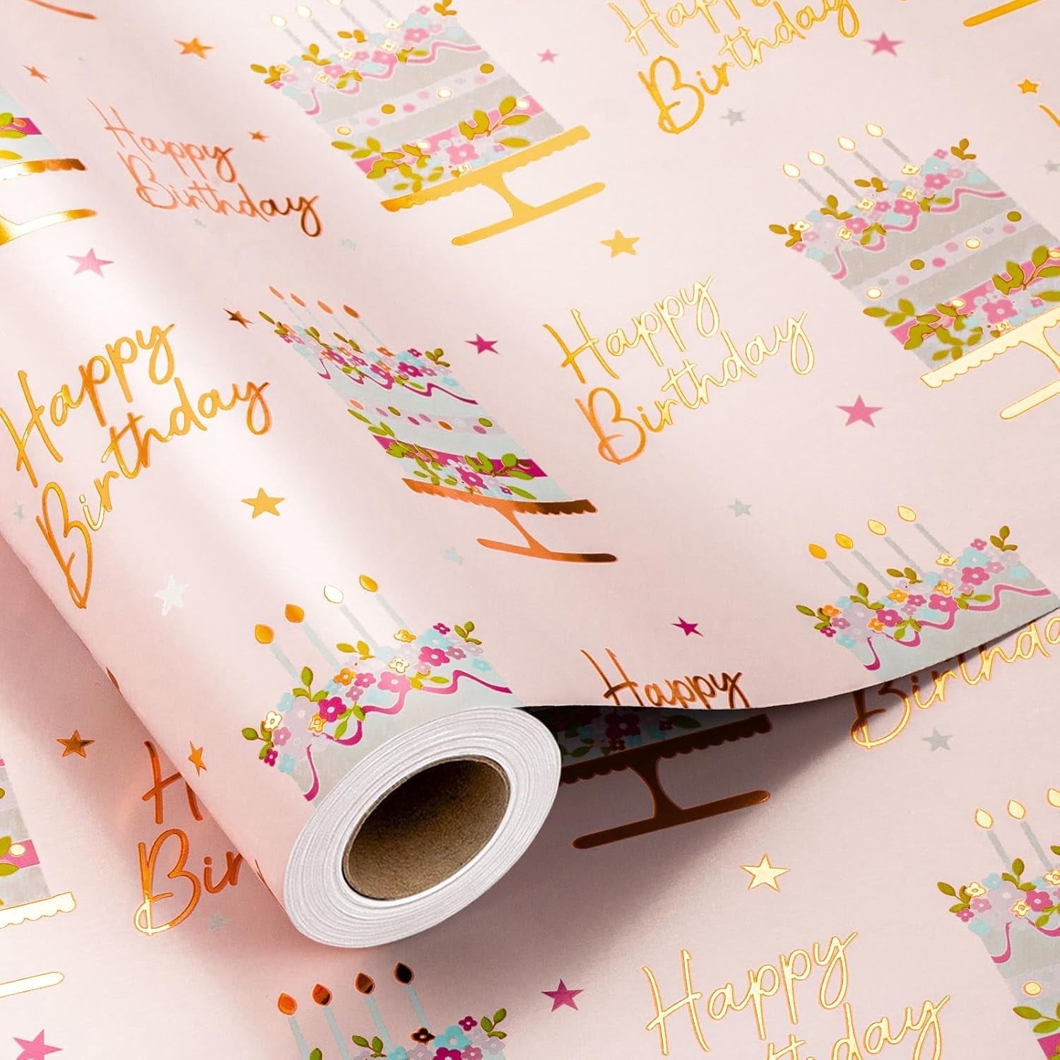 HOMERAL Birthday Cake Wrapping Paper Roll - 17 Inch X 33 Ft ...
