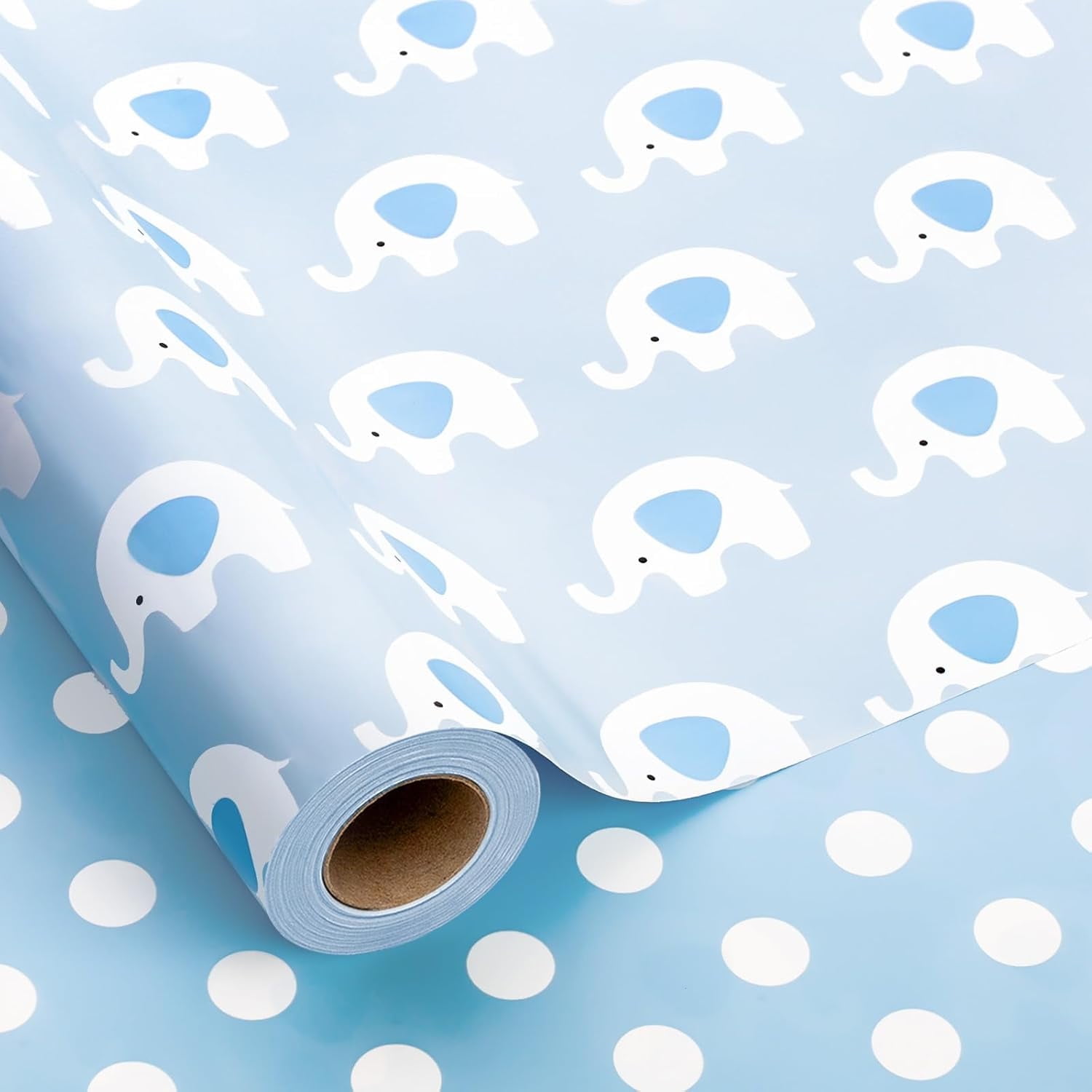 HOMERAL Blue Elephant Baby Shower Wrapping Paper Roll - 17Inch x 33Feet ...