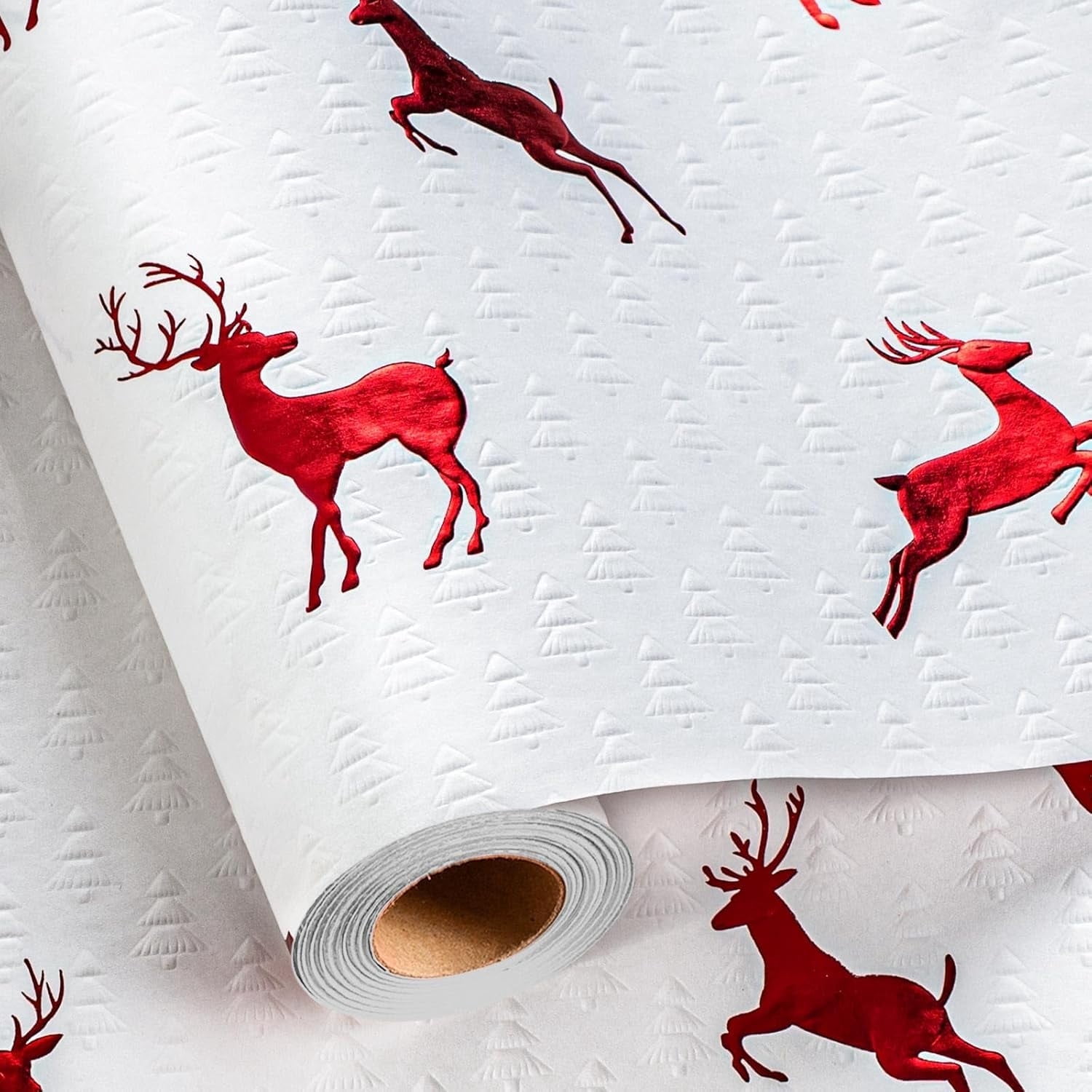 HOMERAL White Christmas Wrapping Paper Roll- Embossing 3D with Red Foil ...
