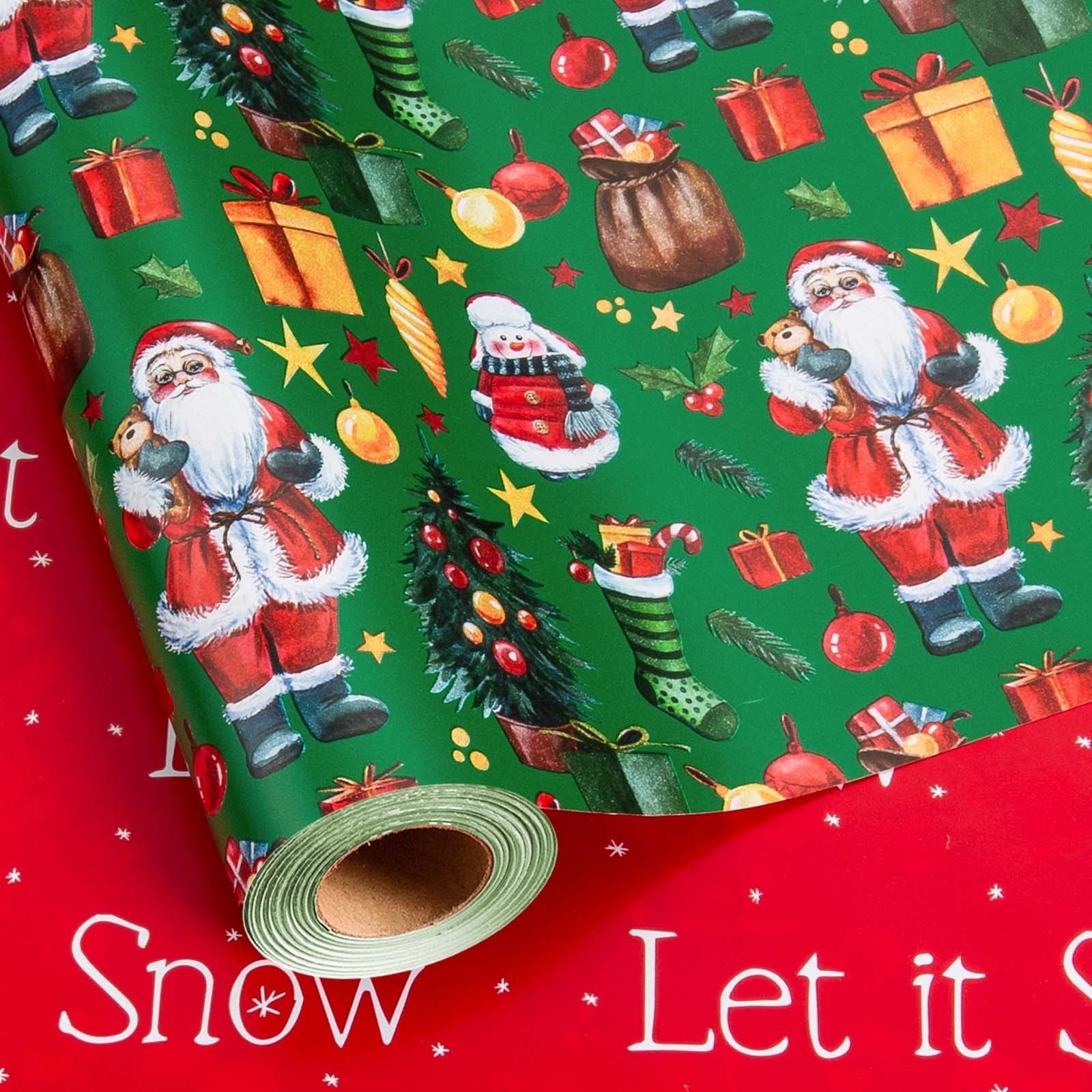 HOMERAL Christmas Wrapping Paper Roll - Green Gift Wrap with Santa ...