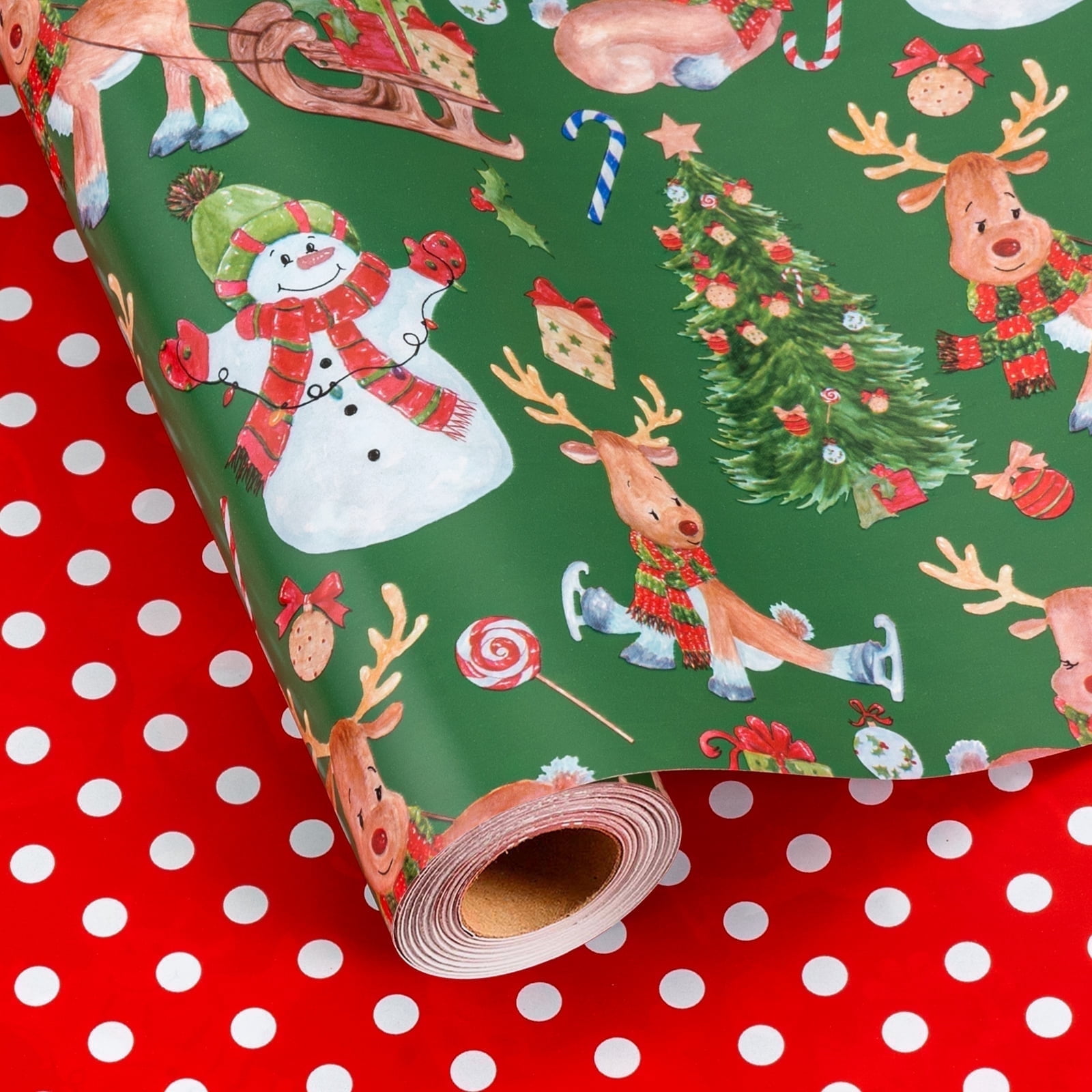 HOMERAL Christmas Wrapping Paper Roll - Green Gift Wrap with Reindeer ...