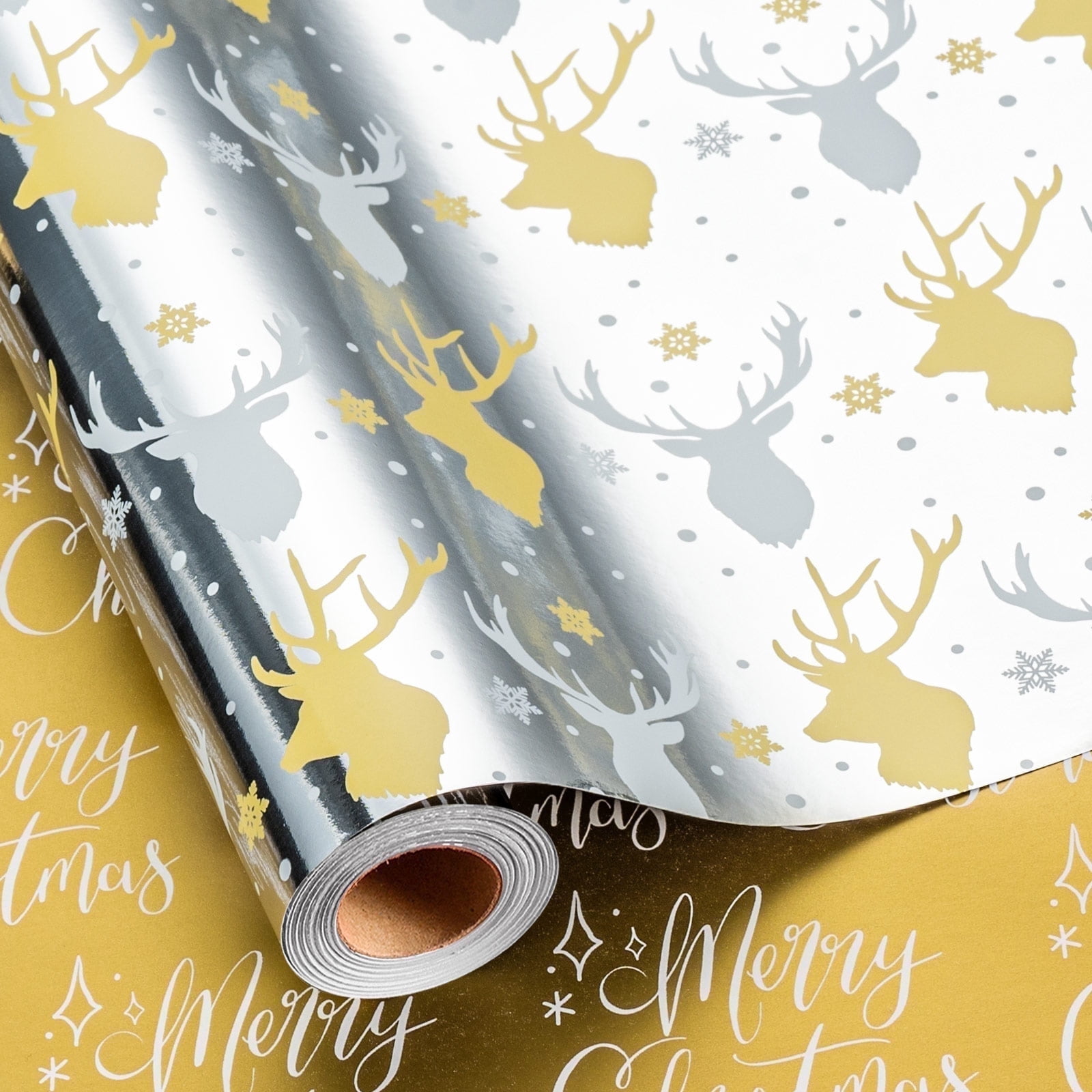 HOMERAL Christmas Wrapping Paper Roll - Silver Gift Wrap with Reindeer ...