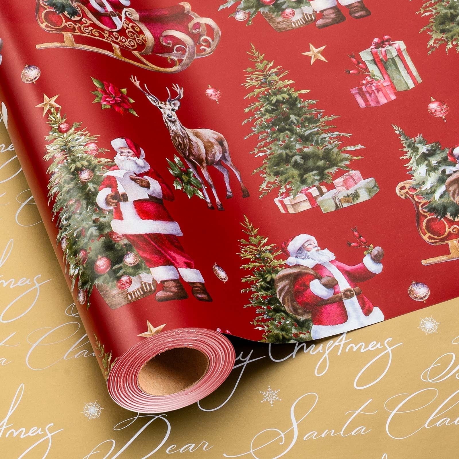 HOMERAL Red Christmas Wrapping Paper Roll - Gift Wrap with Christmas ...