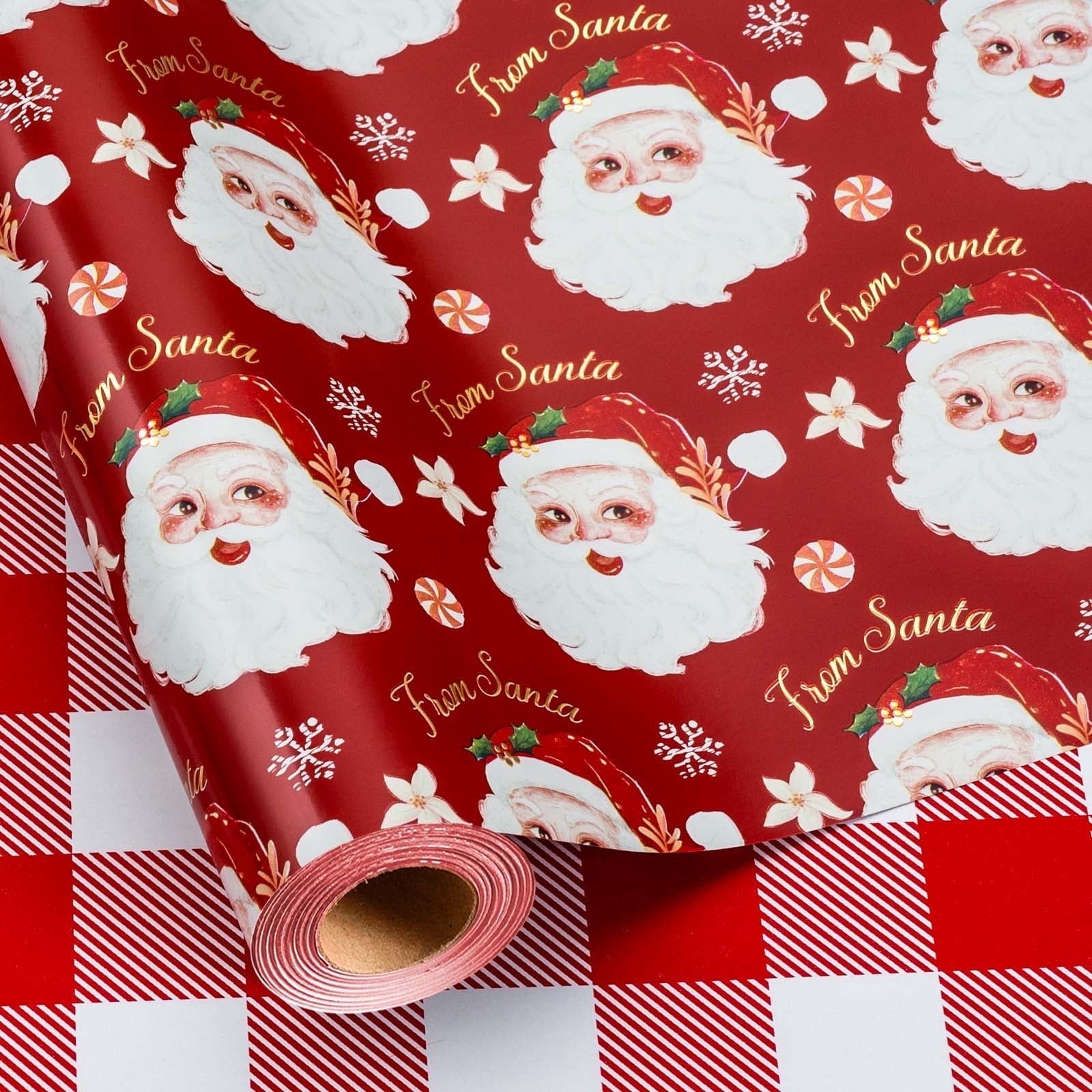 HOMERAL Christmas Wrapping Paper Roll - Red Gift Wrap with Santa Claus ...