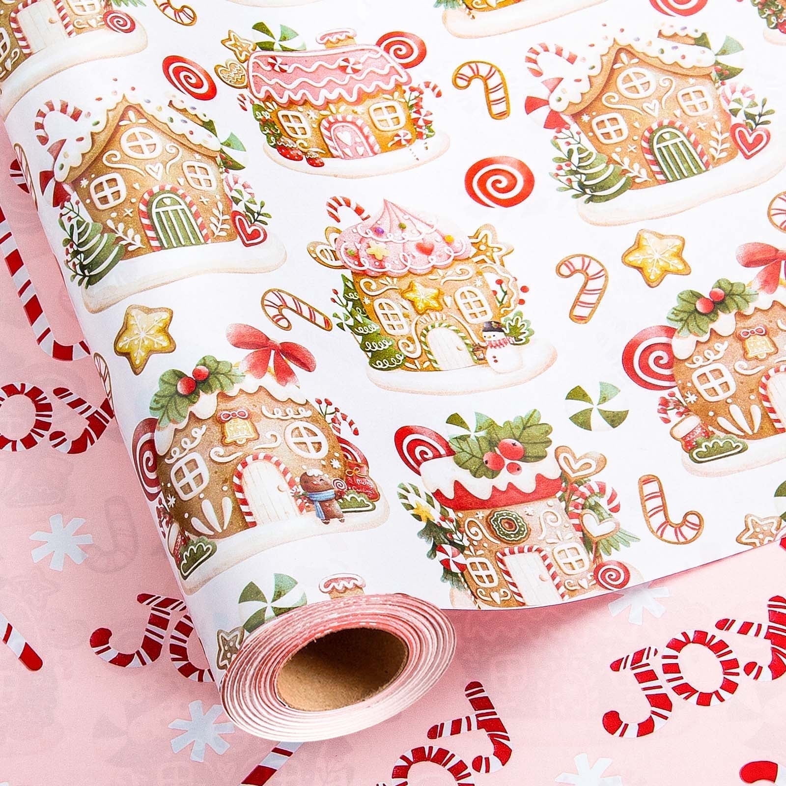 HOMERAL Christmas Wrapping Paper Roll - Pink Gift Wrap with Cookie ...