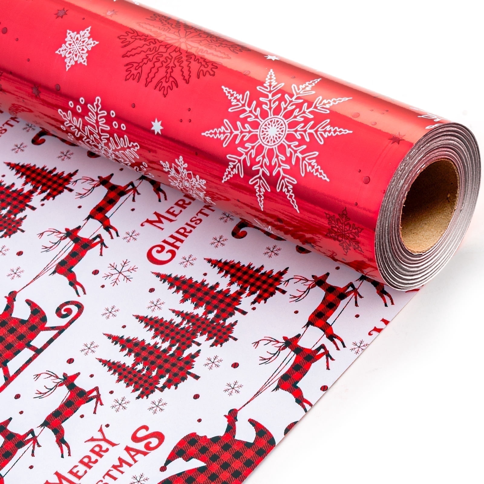 HOMERAL Christmas Wrapping Paper Roll - Red Gift Wrap with Snowflakes ...