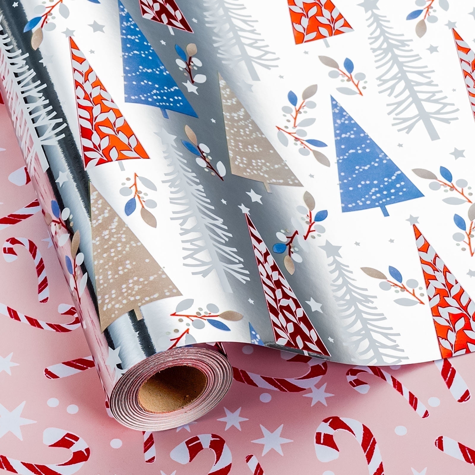 HOMERAL Christmas Wrapping Paper Roll - Silver Gift Wrap with Christmas ...