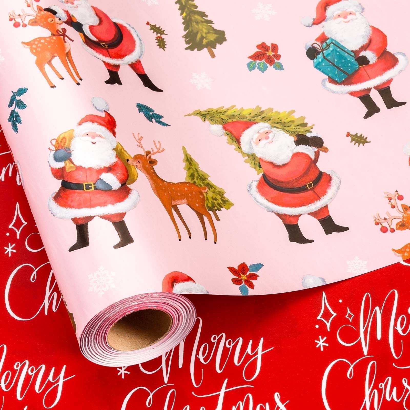 HOMERAL Christmas Wrapping Paper Roll - Gift Wrap with Santa Claus ...