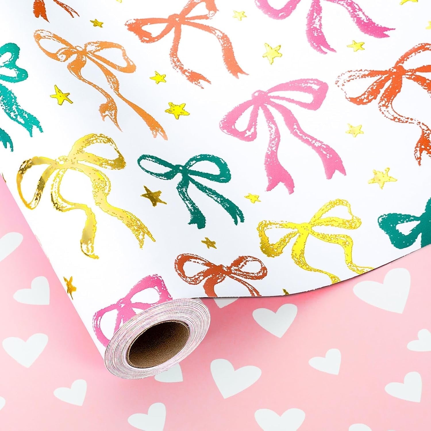 HOMERAL Girl Wrapping Paper Roll, Pink Gift Wrapping Paper, Reversible ...