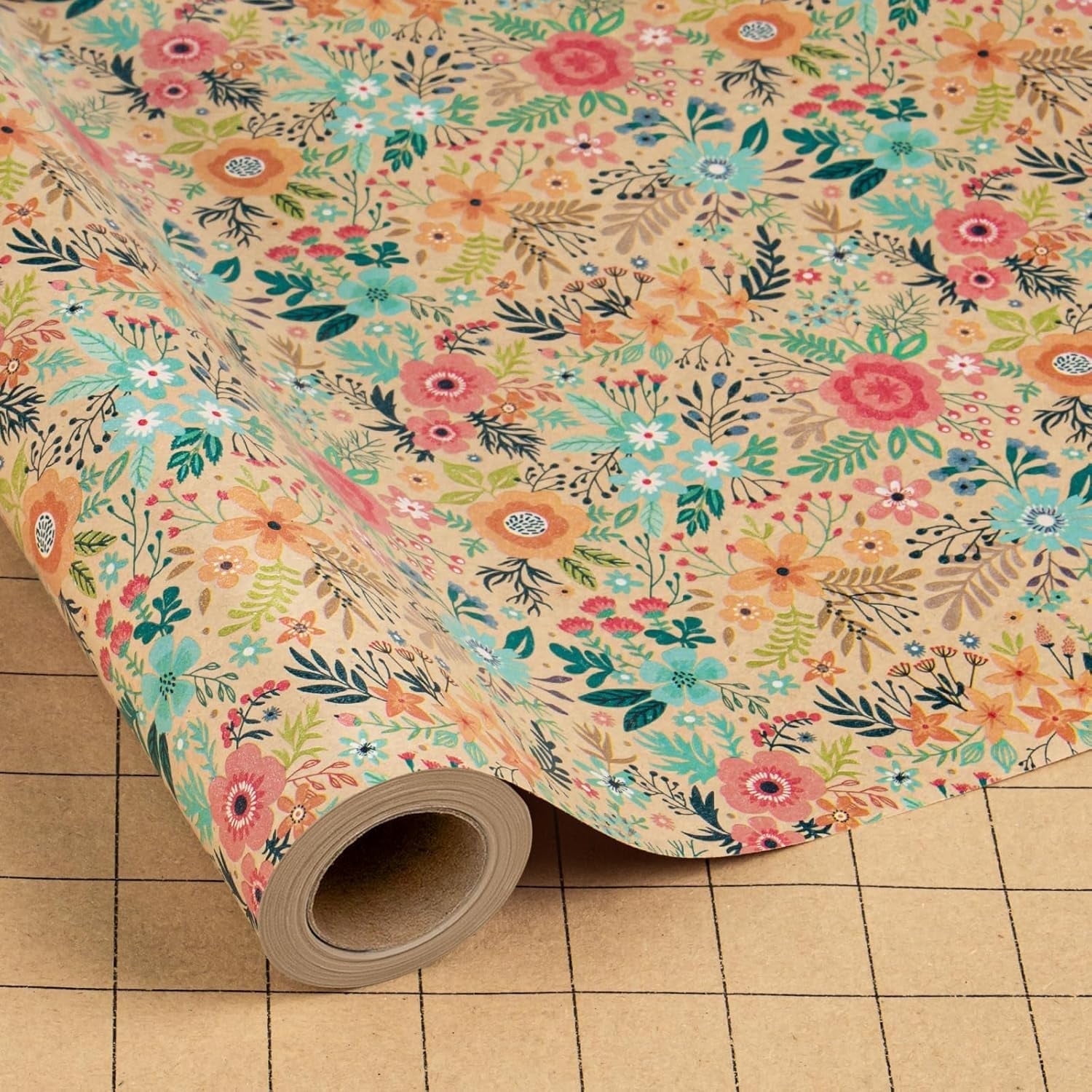 HOMERAL Colorful Floral Kraft Wrapping Paper Roll - 17Inch x 33Feet ...