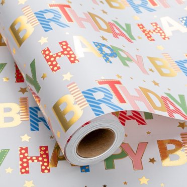 WRAPAHOLIC Reversible Birthday Wrapping Paper 17 inch x 33 feet ...
