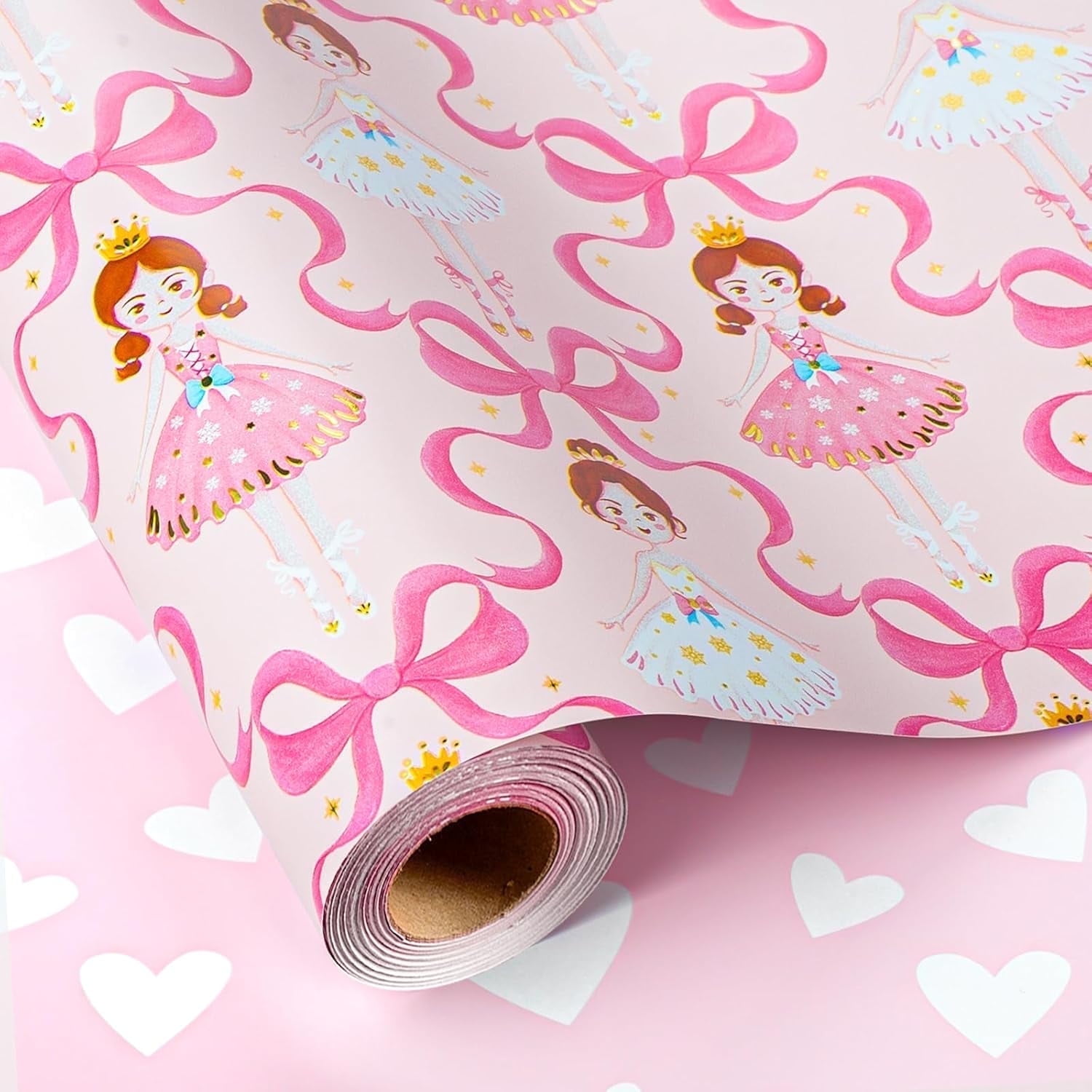 HOMERAL Reversible Pink Ballerina Wrapping Paper Roll - Ballet Princess ...