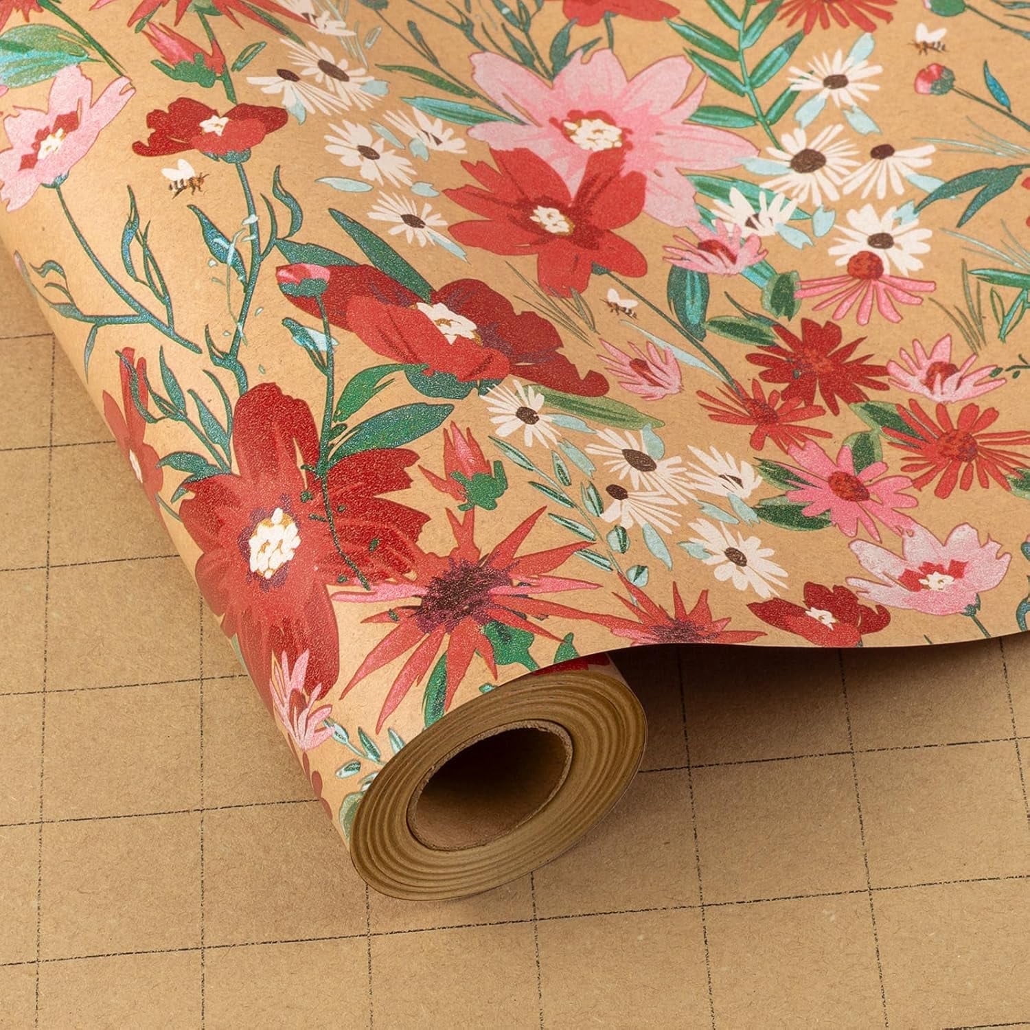HOMERALKraft Daisy Flowers Wrapping Paper, Cut Auxiliary Line Design ...