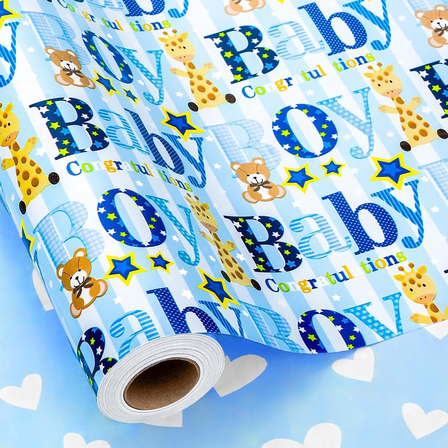 HOMERAL Boy Baby Shower Wrapping Paper - 17 Inch X 33 Feet - Reversible ...