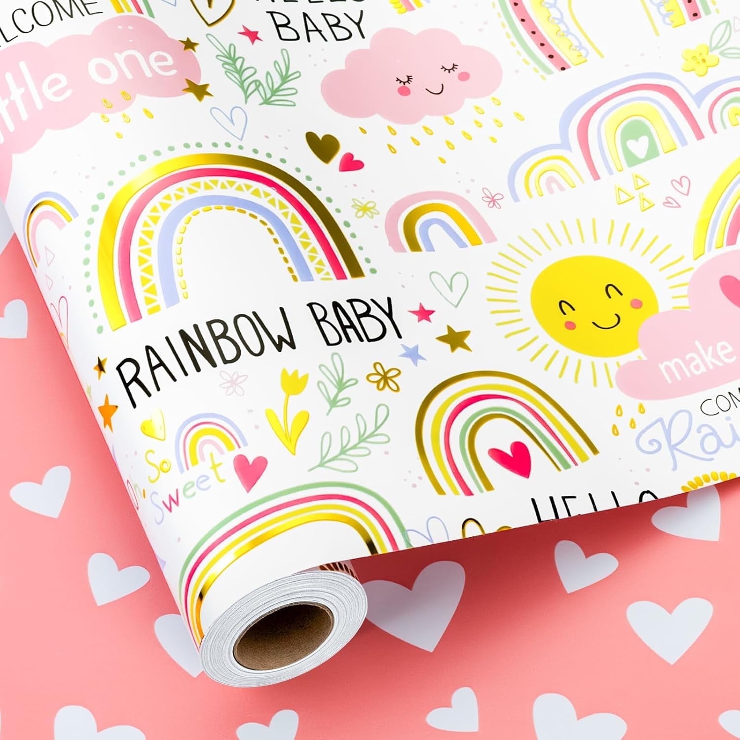 HOMERAL White Baby Shower Wrapping Paper, Cute Baby Girl Wrapping Paper ...