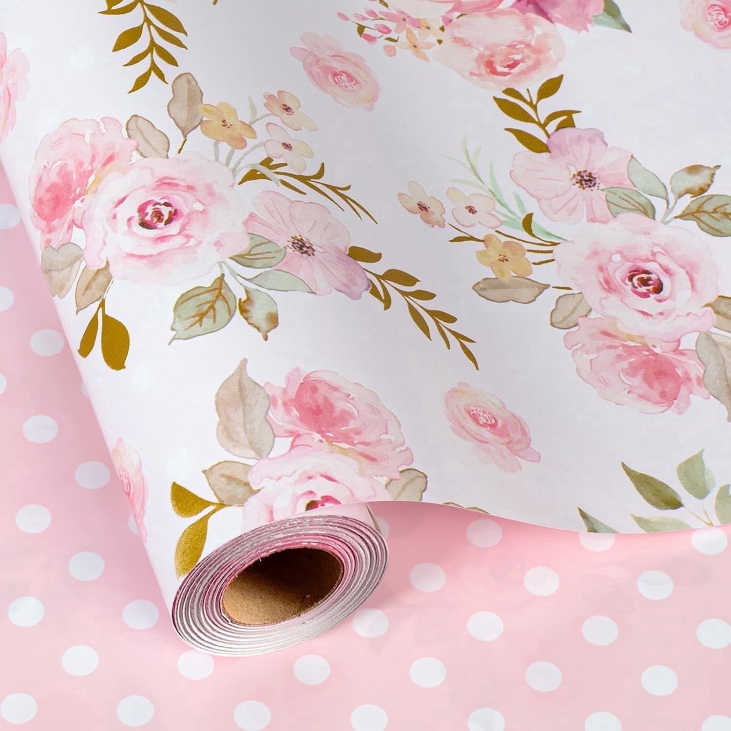 HOMERAL Pink Flower Wrapping Paper, 17in x 32.8ft, Reversible Pattern ...